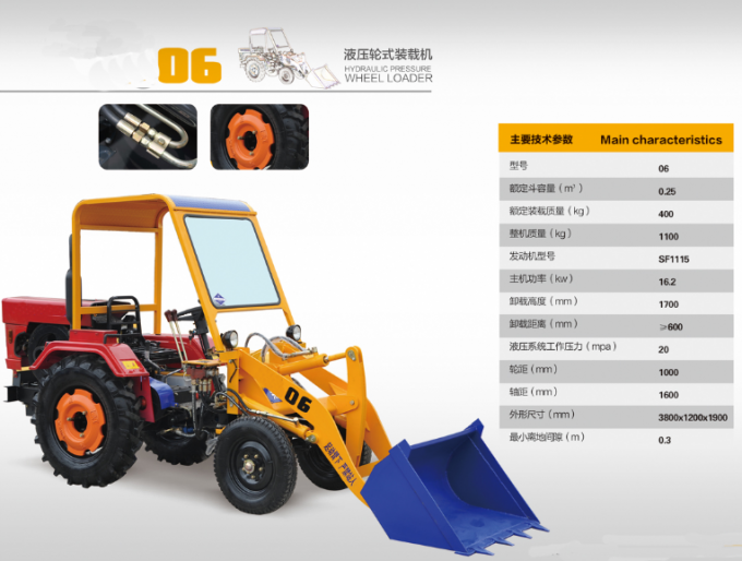 High Efficiency 400kg Mini Wheel Loader / Earthwork Construction Machinery