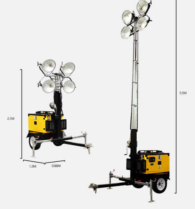 1200W 4000W Trailer Light Tower With LED Metal Halide IP65 AC Power Supply